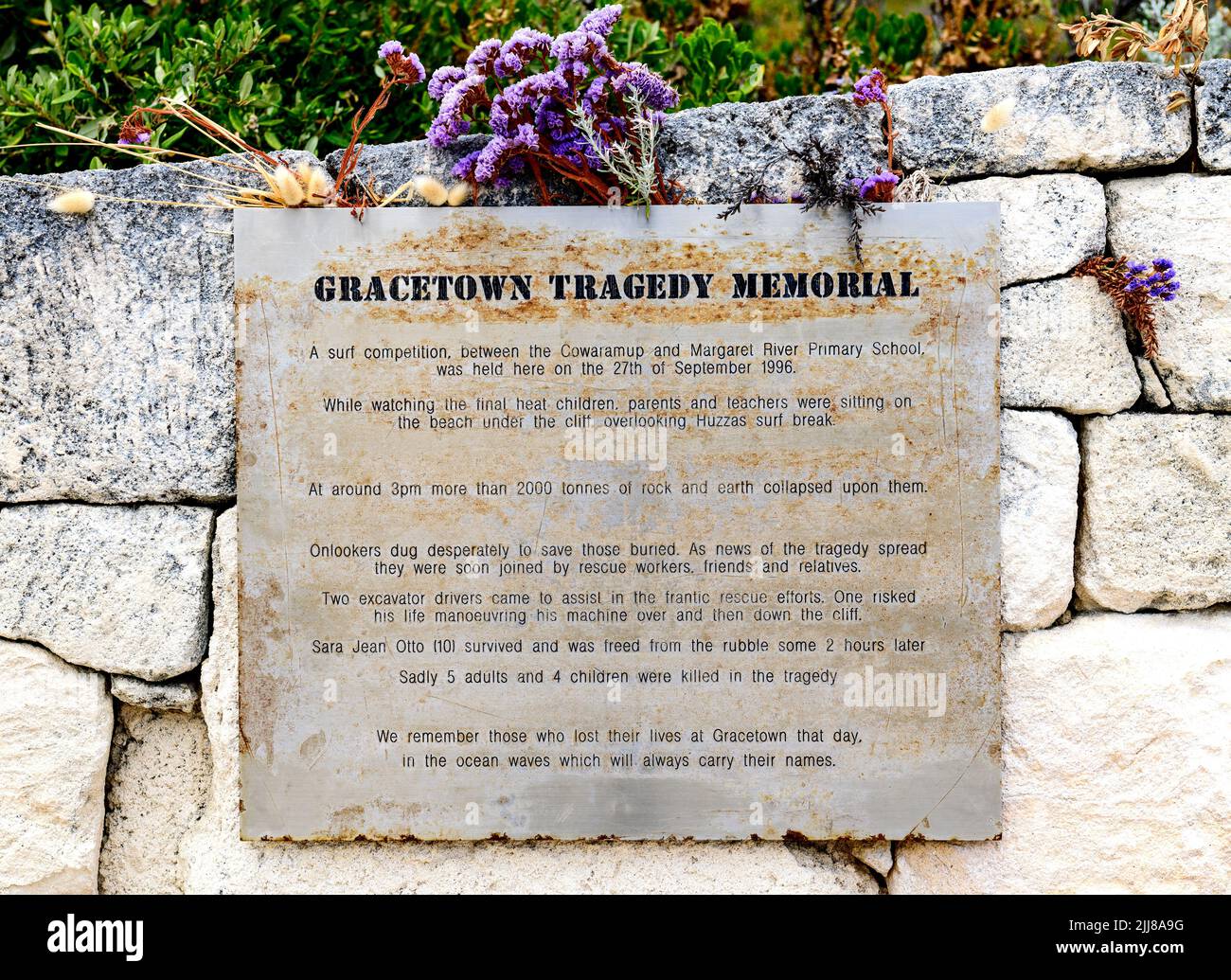 Plaque at the Gracetown Tragedy Memorial, Cowaramup Bay, Gracetown ...
