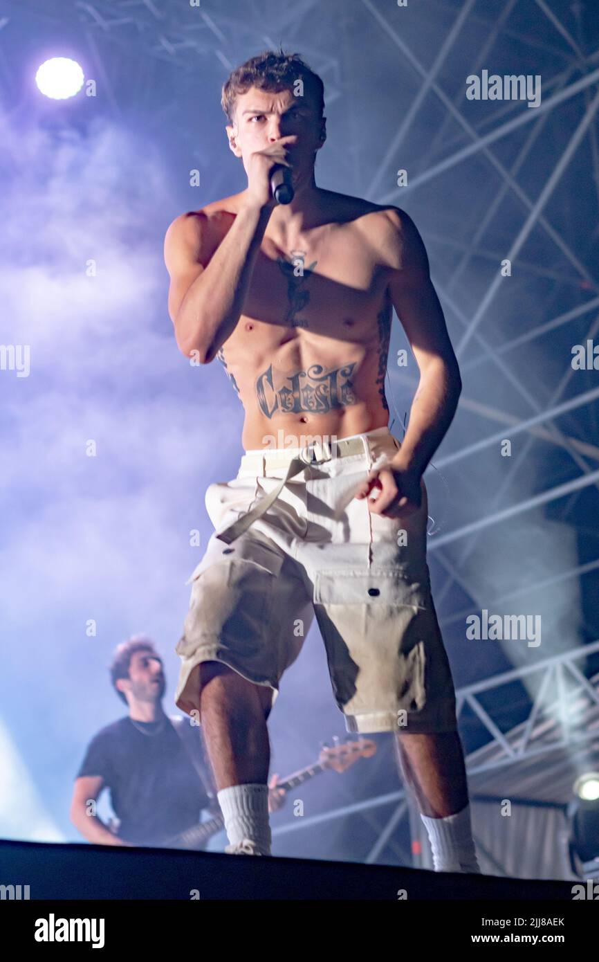 Parco della Pace, Servigliano, Italy, July 23, 2022, Blanco on stage ...
