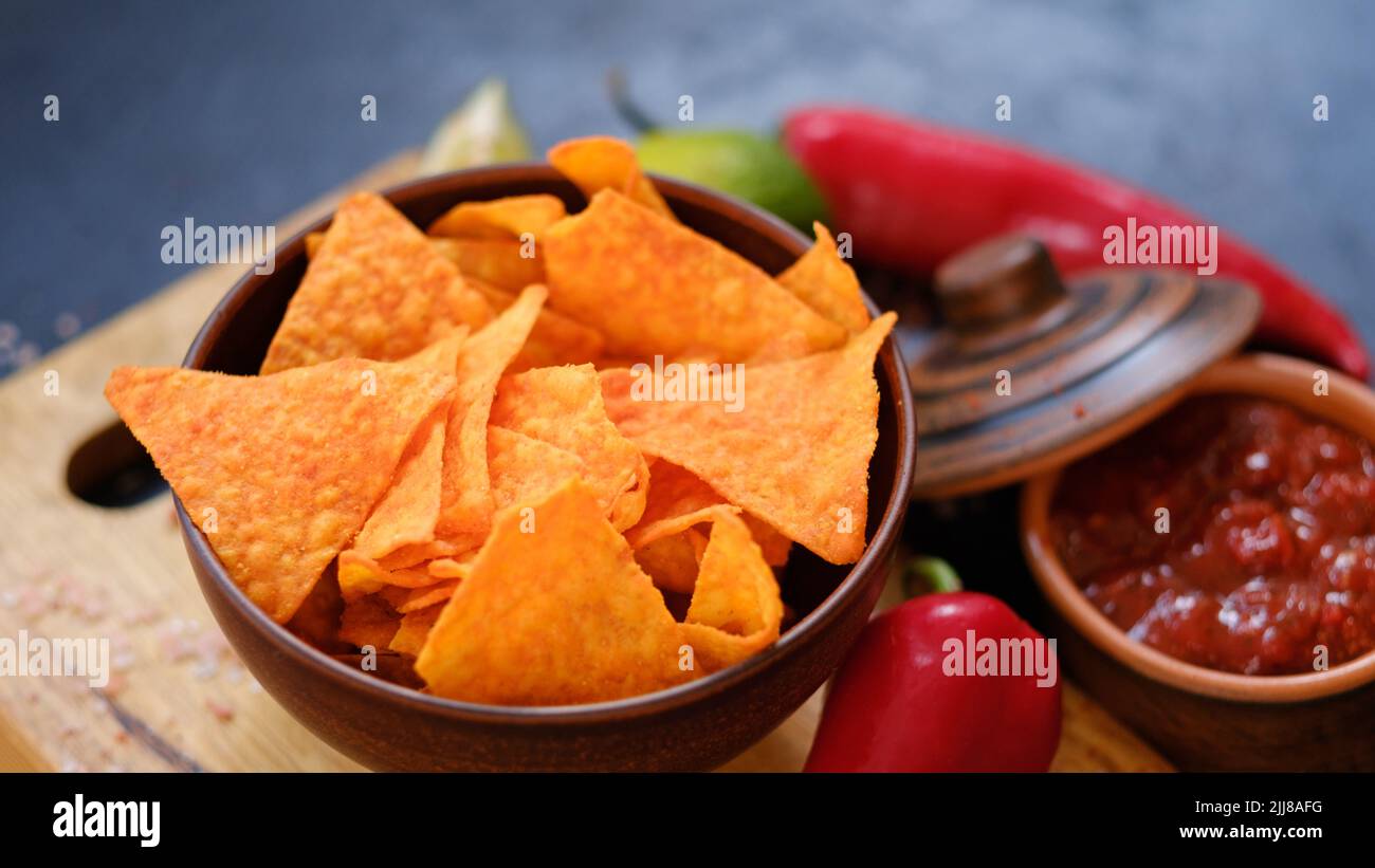 tortilla nacho chip beer food snack spicy crisp Stock Photo - Alamy