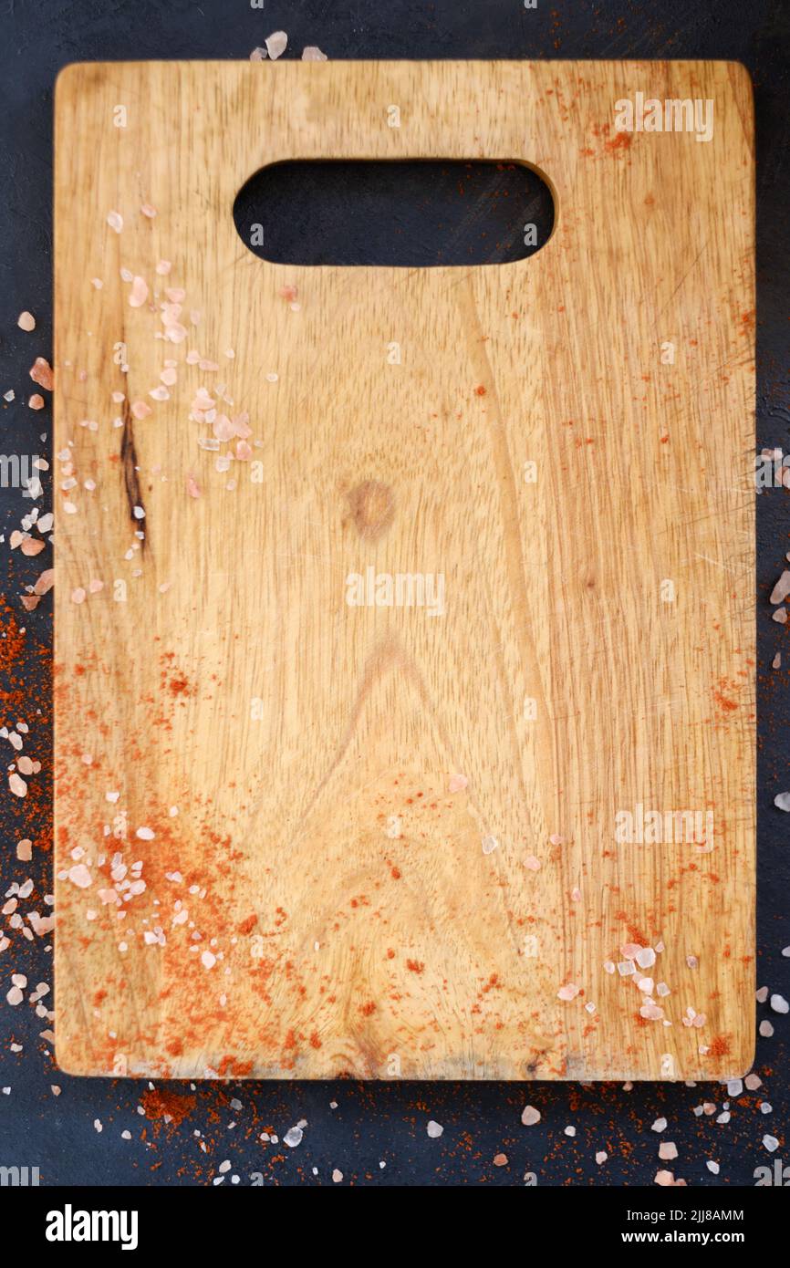 wood cutting board salt food cuisine culinary Stock Photo - Alamy