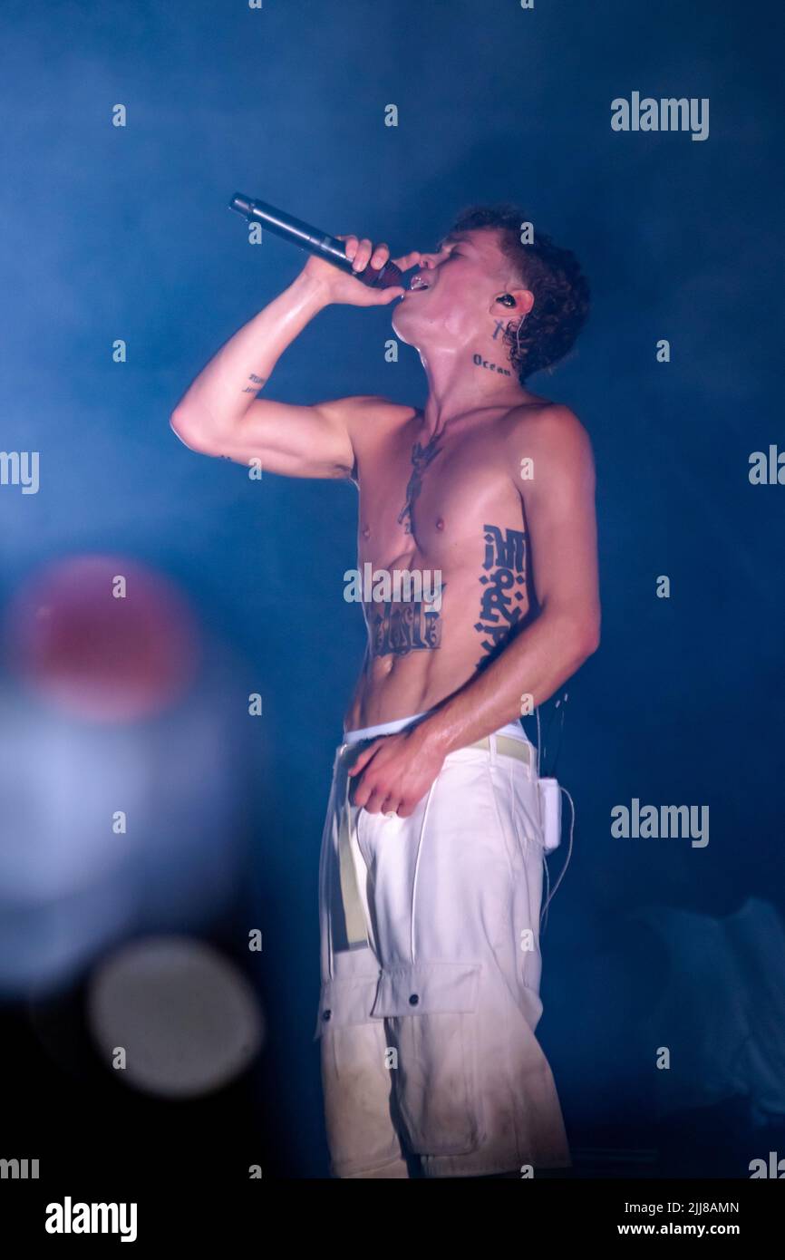 Parco della Pace, Servigliano, Italy, July 23, 2022, Blanco on stage ...