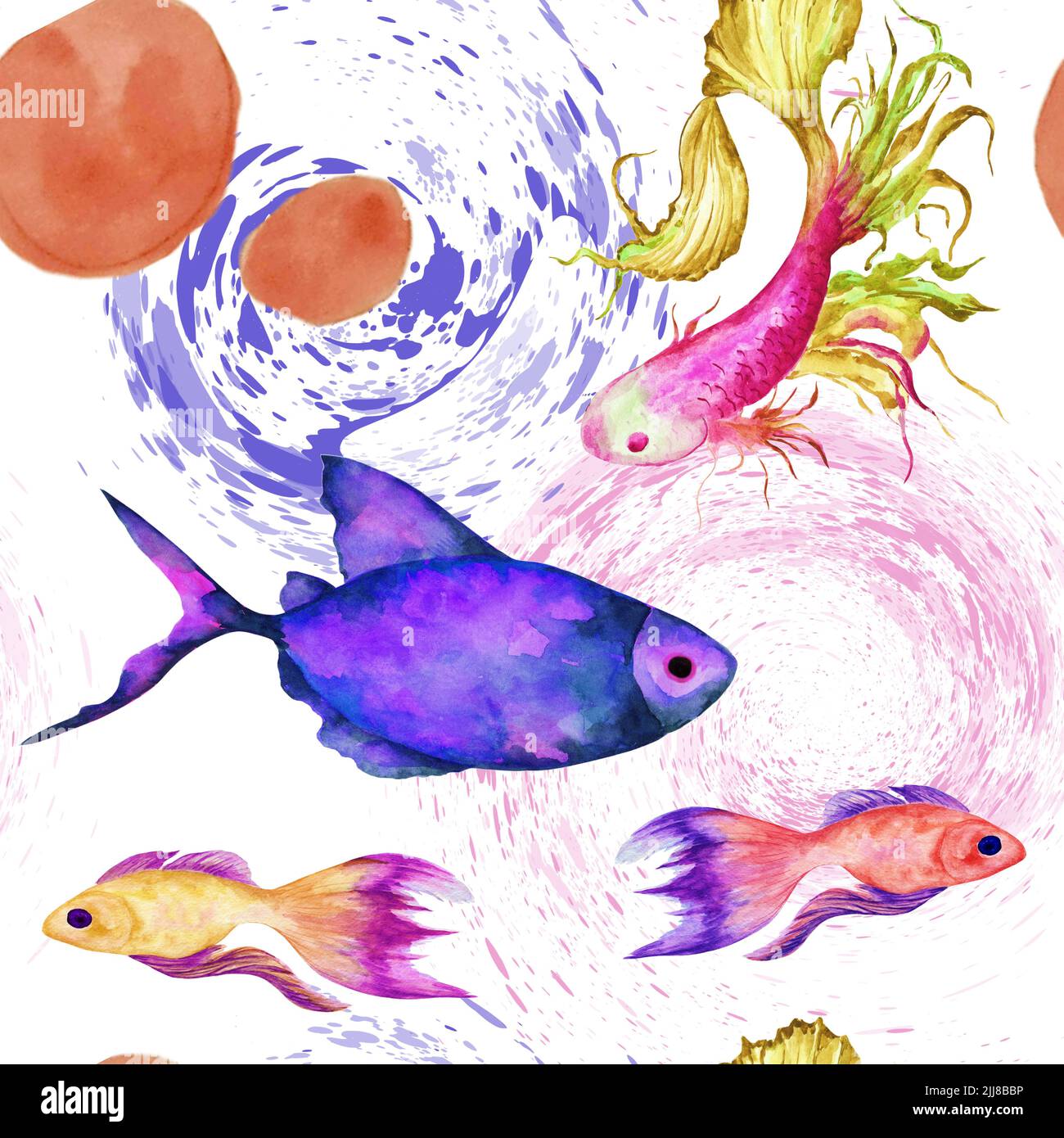 Natural repeating texture design about sea life.Watercolor seamless ...