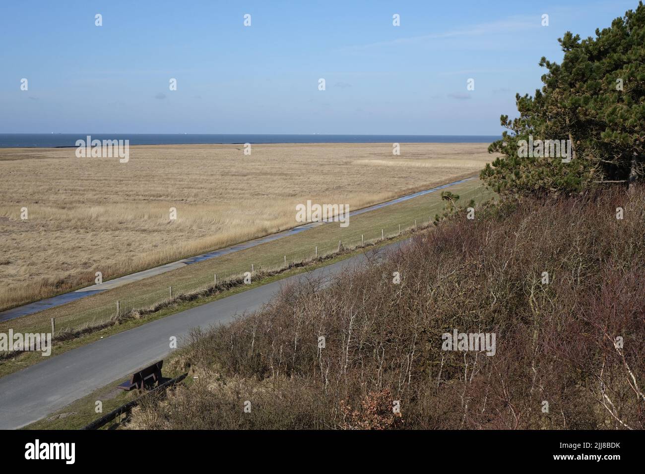 Agricultural landscape with wheat fields and a water channel, next to ...