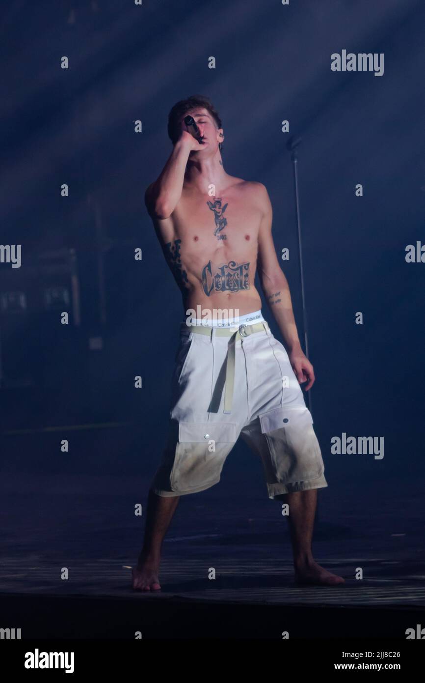 Parco della Pace, Servigliano, Italy, July 23, 2022, Blanco on stage ...