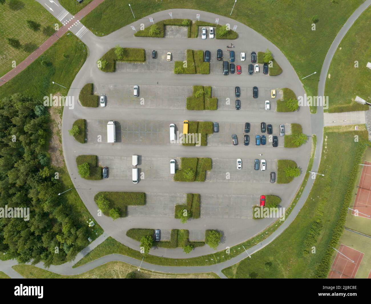 Park top down urban style parking symmetrical landscape. Road ...