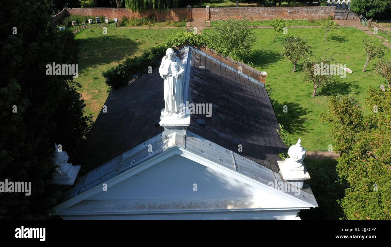 Aerial top down view from the drone onto the narrow passageway leading ...