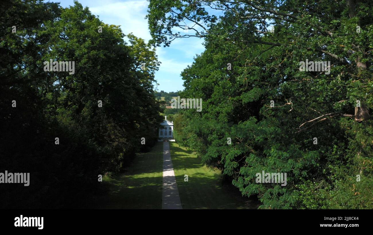 Aerial top down view from the drone onto the narrow passageway leading ...
