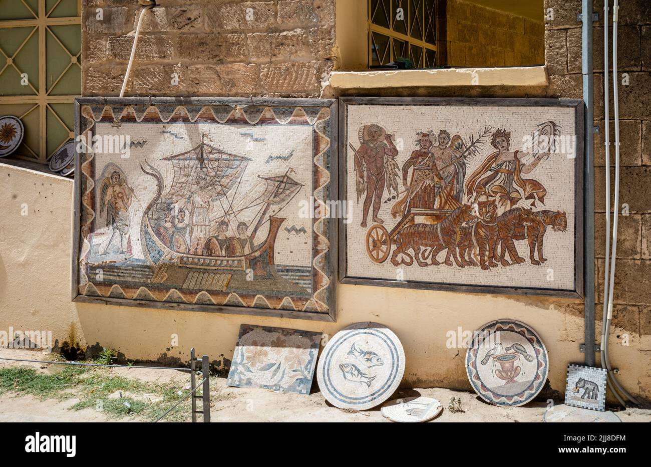 Roman-style mosiacs for sale at the souvenir shop at the immense Roman ...