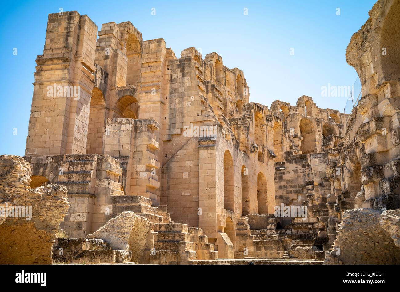A view of the towering ruins of the immense Roman amphitheatre in El ...