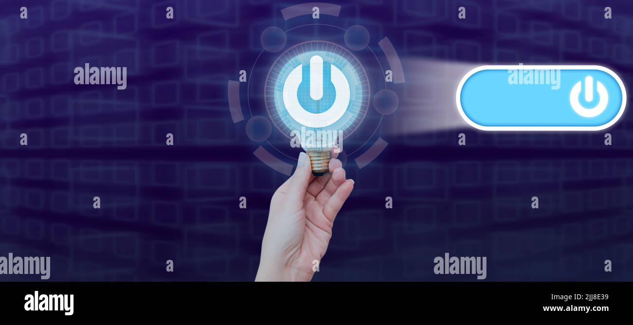 Hand Of Woman Holding Light Bulb With Power Button Symbol With ...