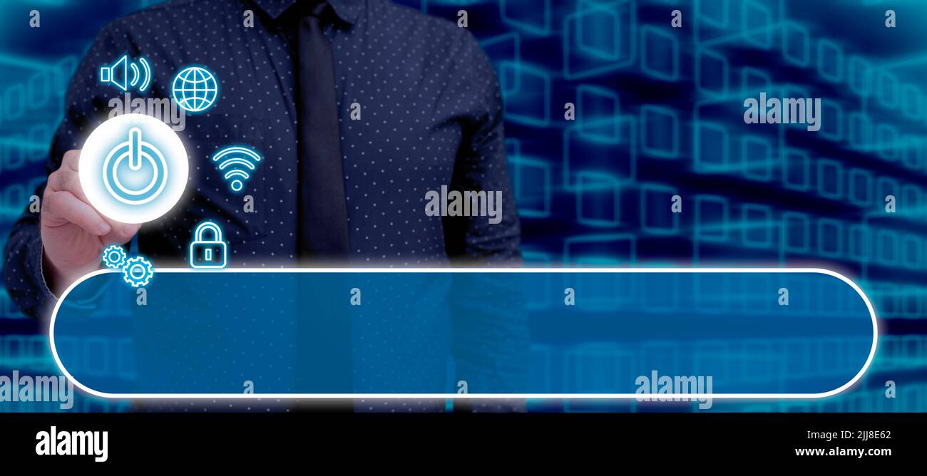 Businessman With A Pen Pointing On The Power And Digital Symbols In A ...