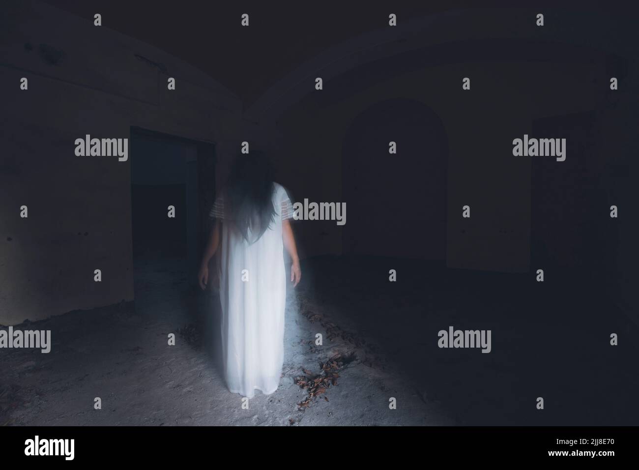Ghost in abandoned, haunted house. Horror scene of scary spirit of a ...