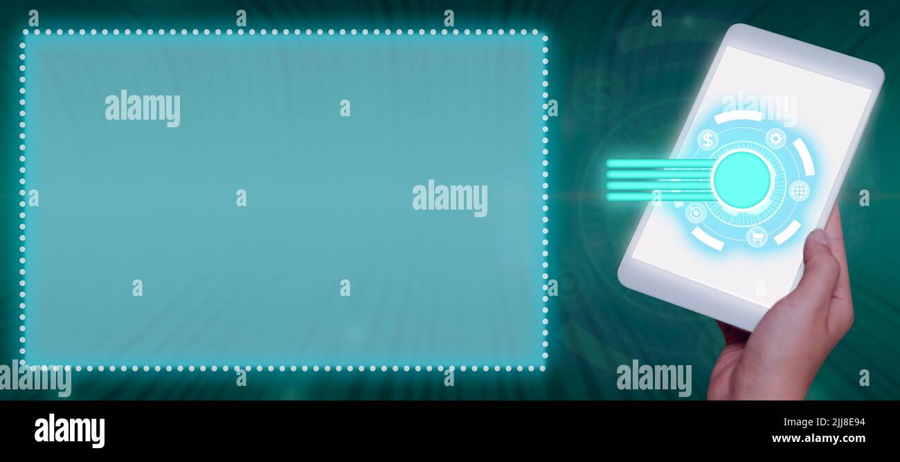 Businessman Holding A Tablet With Glowing Digital S In A Futuristic Frame. Man Showing A ...