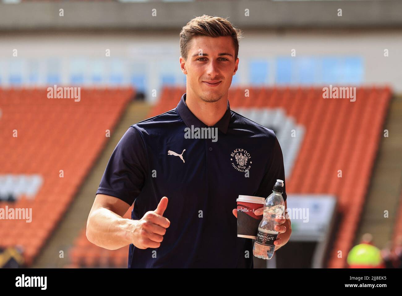 Stuart Moore #13 of Blackpool arrives at Bloomfield Road Stock Photo ...