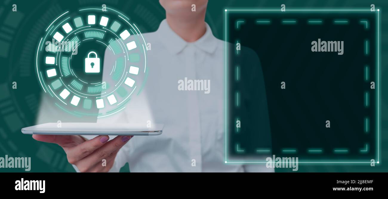 Businesswoman Holding Tablet Representing Digitally Generated Padlock ...