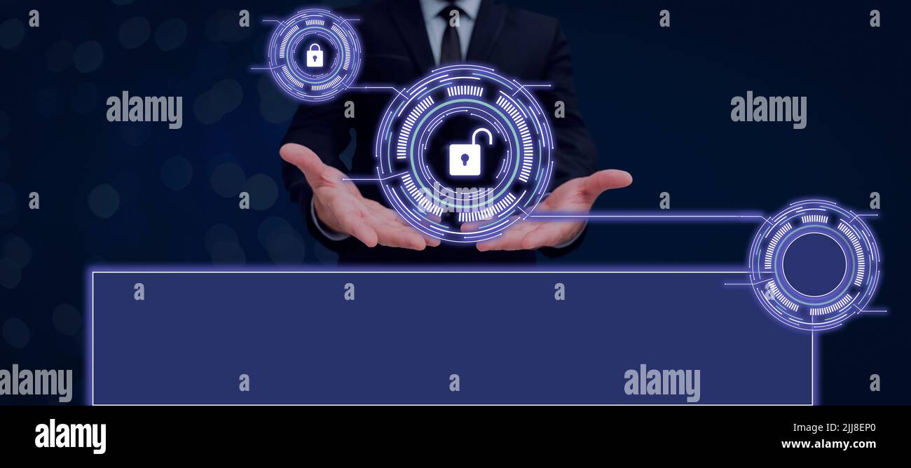 Man Holding Information Technology In Hands. Businessman Showing Lock ...