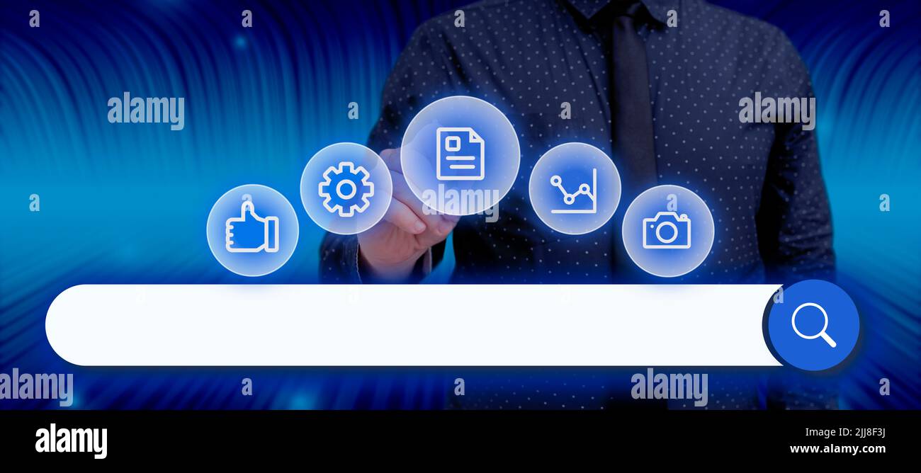 Businessman With A Pen Pointing On Digital Synbols And Search Bar ...