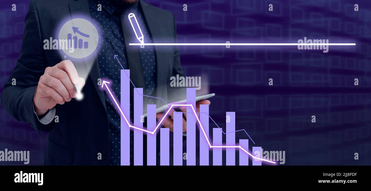 Businessman Wearing Suit Holding Tablet By Digital Bar Graph And Arrow ...