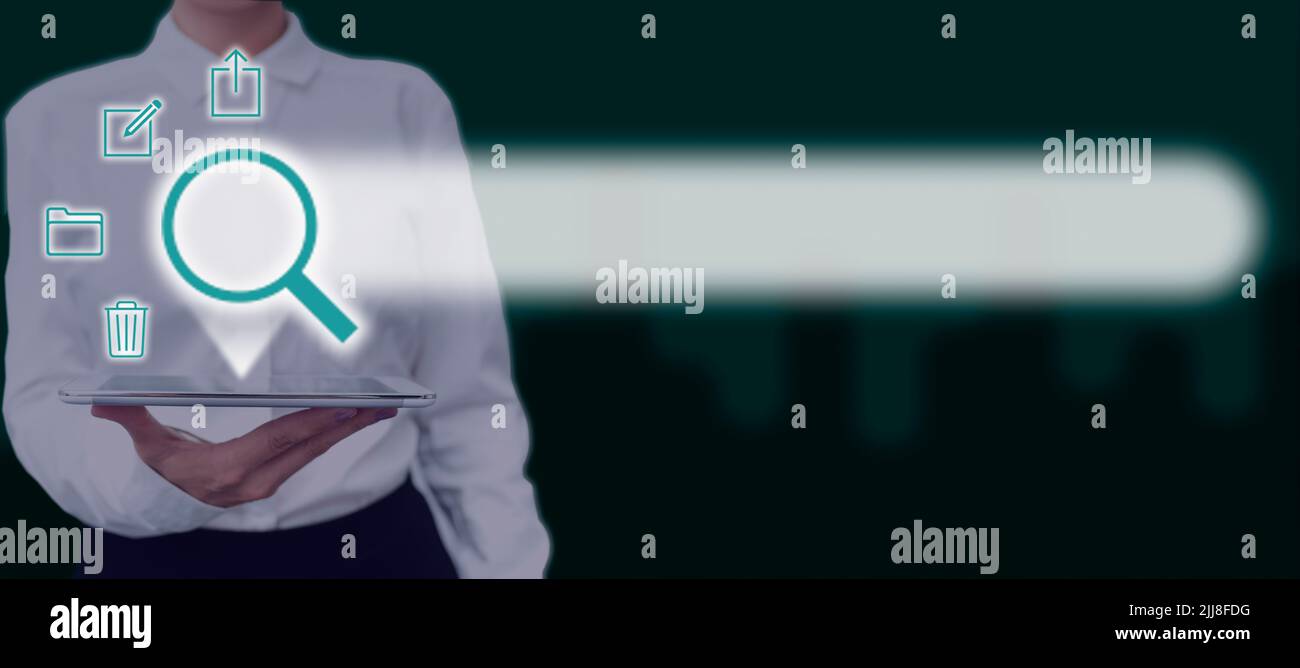 Man Displaying Information On Digital Screen Search Bar. Businessman ...