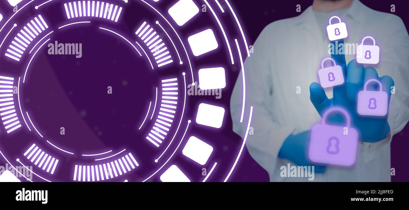 Scientist Showing Digital Hospital Security Measures . Doctor Pointing ...