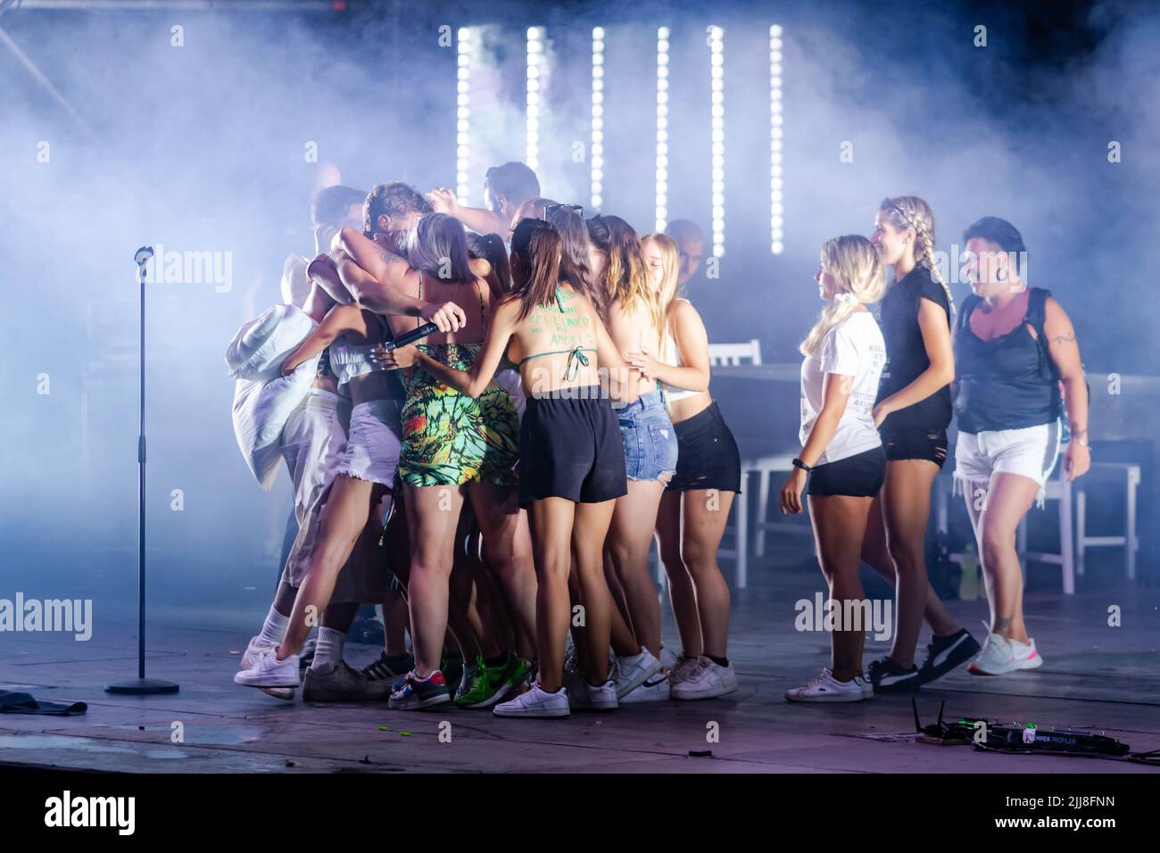 Blanco on stage with fans during Blanco - Blu celeste tour, Italian ...