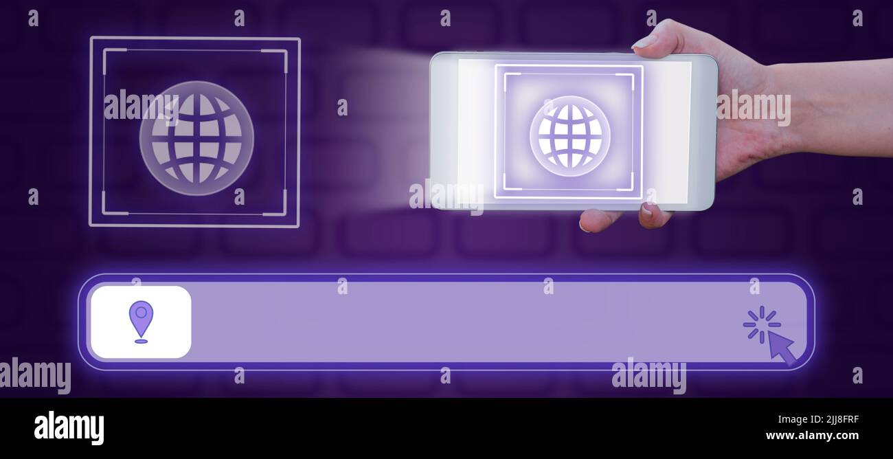 Hand Of Businesswoman Showing Smartphone With Digital Globe Above ...