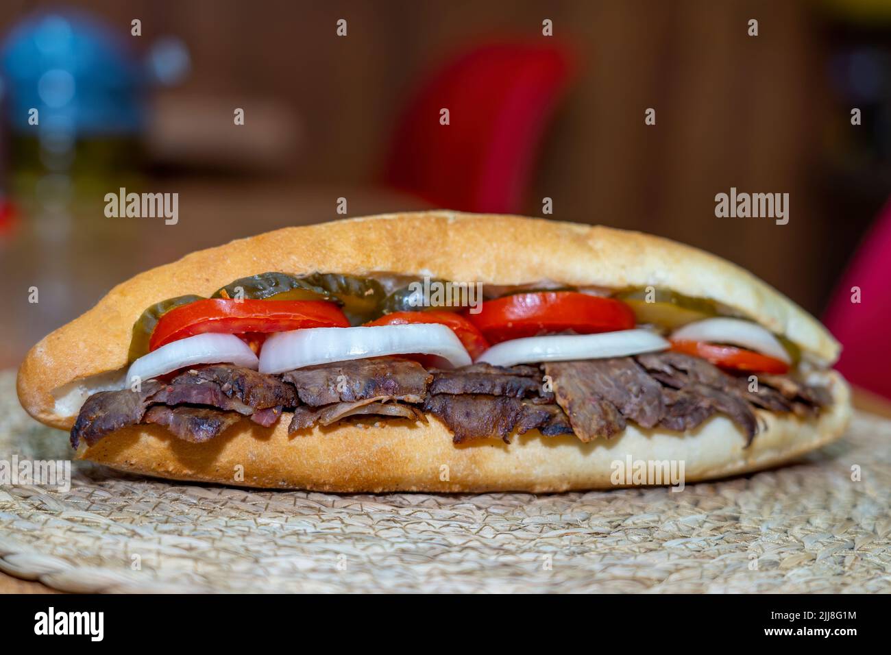 Meat döner sandwich or Sandviç döner on plate Stock Photo - Alamy