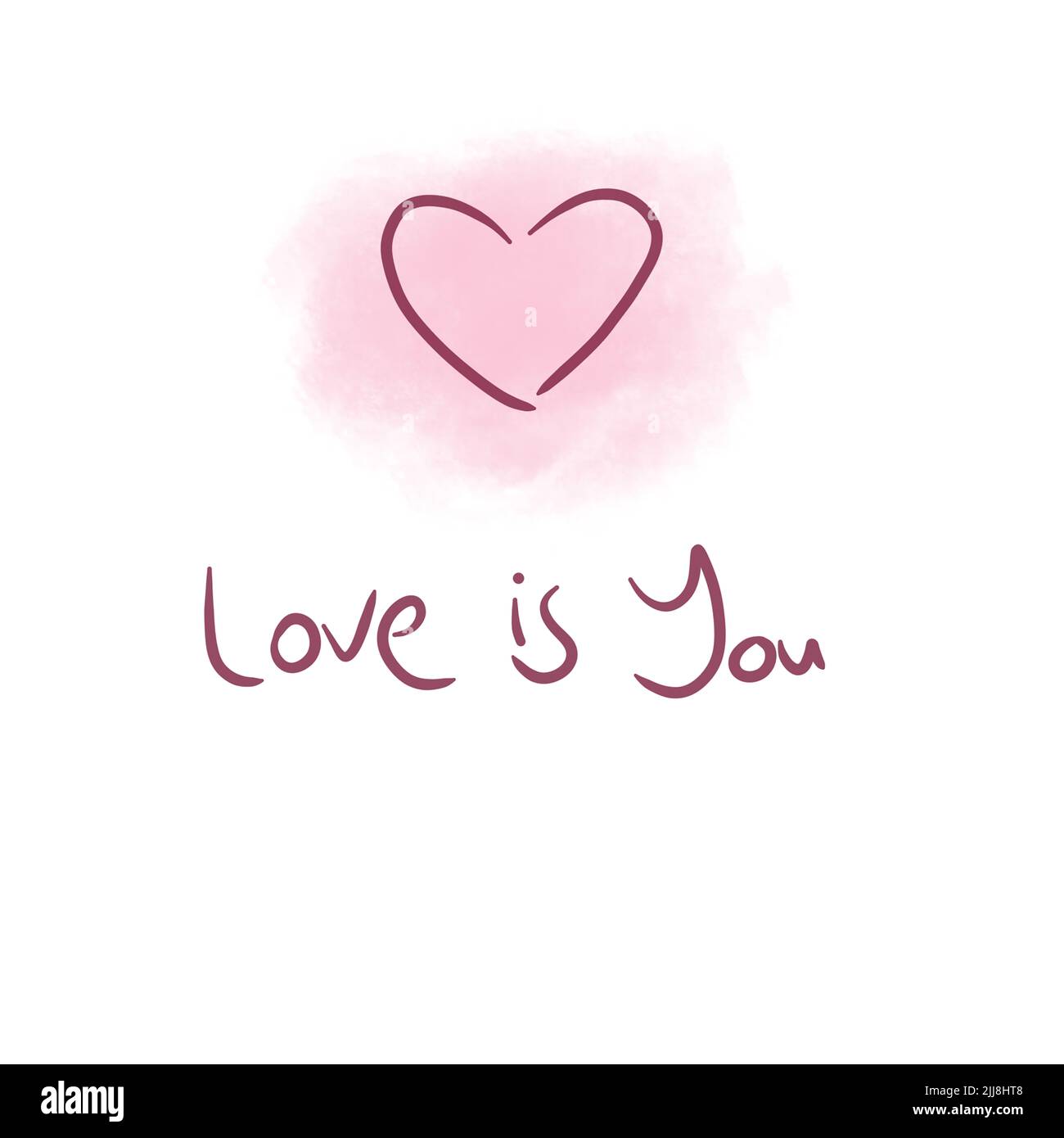 An illustration of a heart shape drawing with a 'love is you" message ...