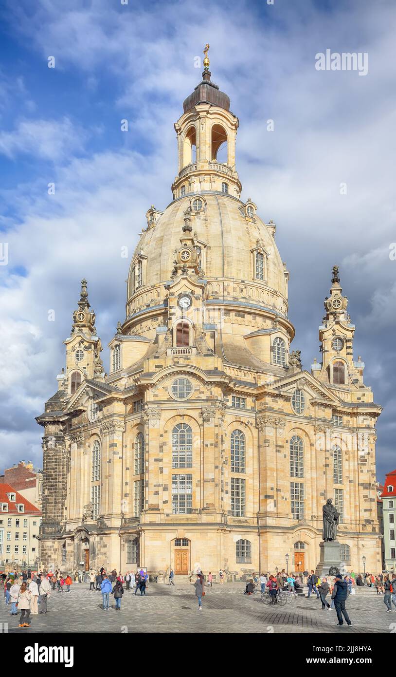 Amazing view of of Baroque church - Frauenkirche at Neumarkt square in ...