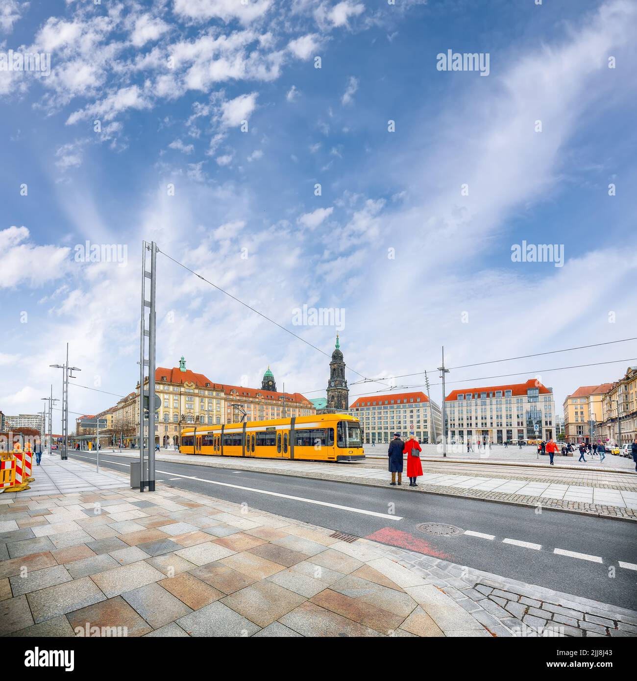 Attractive cityscape of Herbstmarkt and Holy Cross Church bell and ...