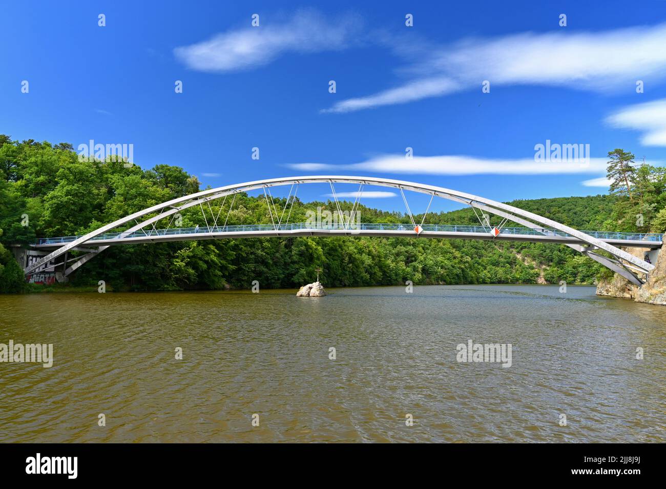 Beautiful bridge over the water. Brno Dam. Beautiful summer landscape ...