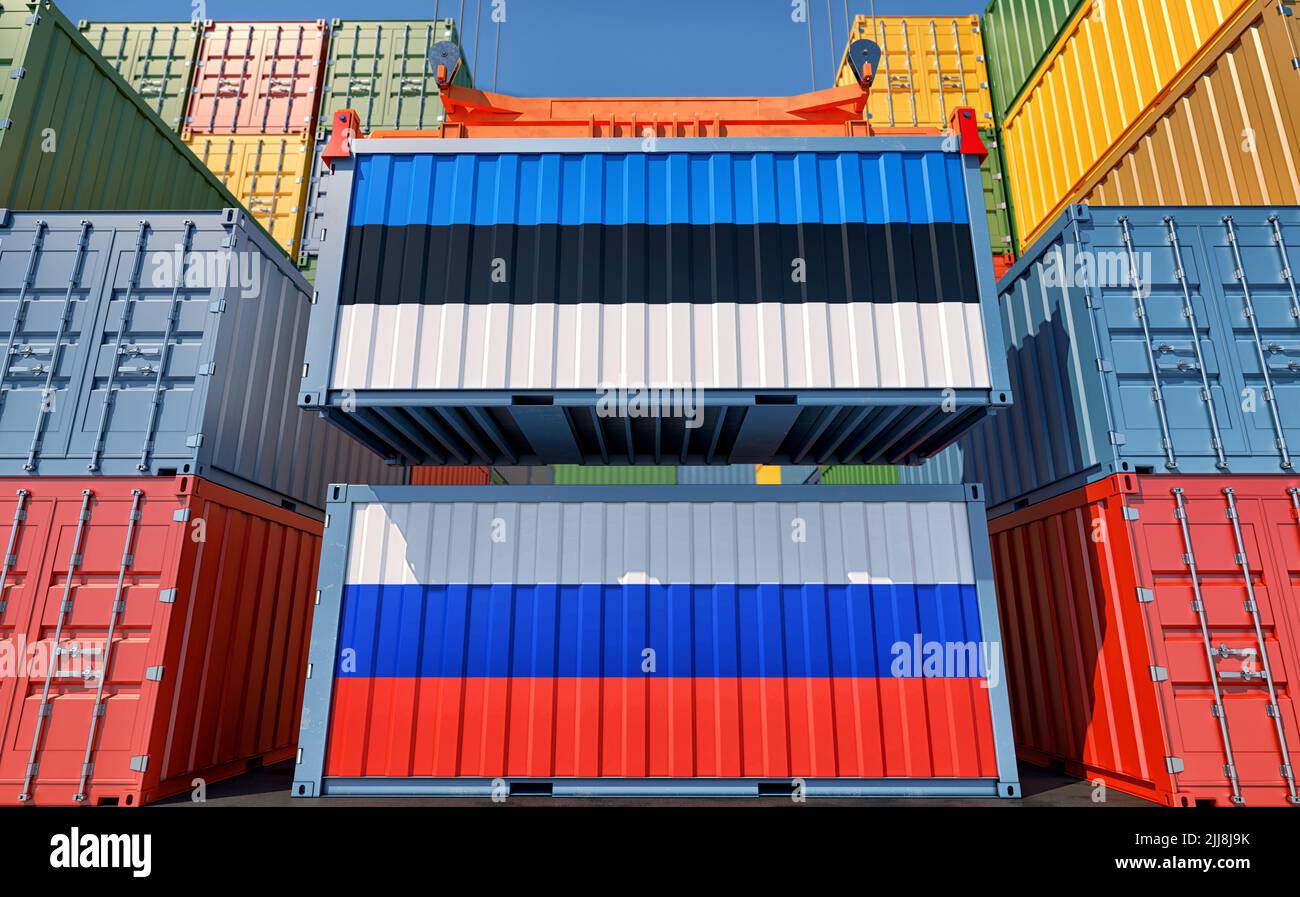 Cargo containers with Estonia and Russia national flags. 3D Rendering Stock Photo - Alamy