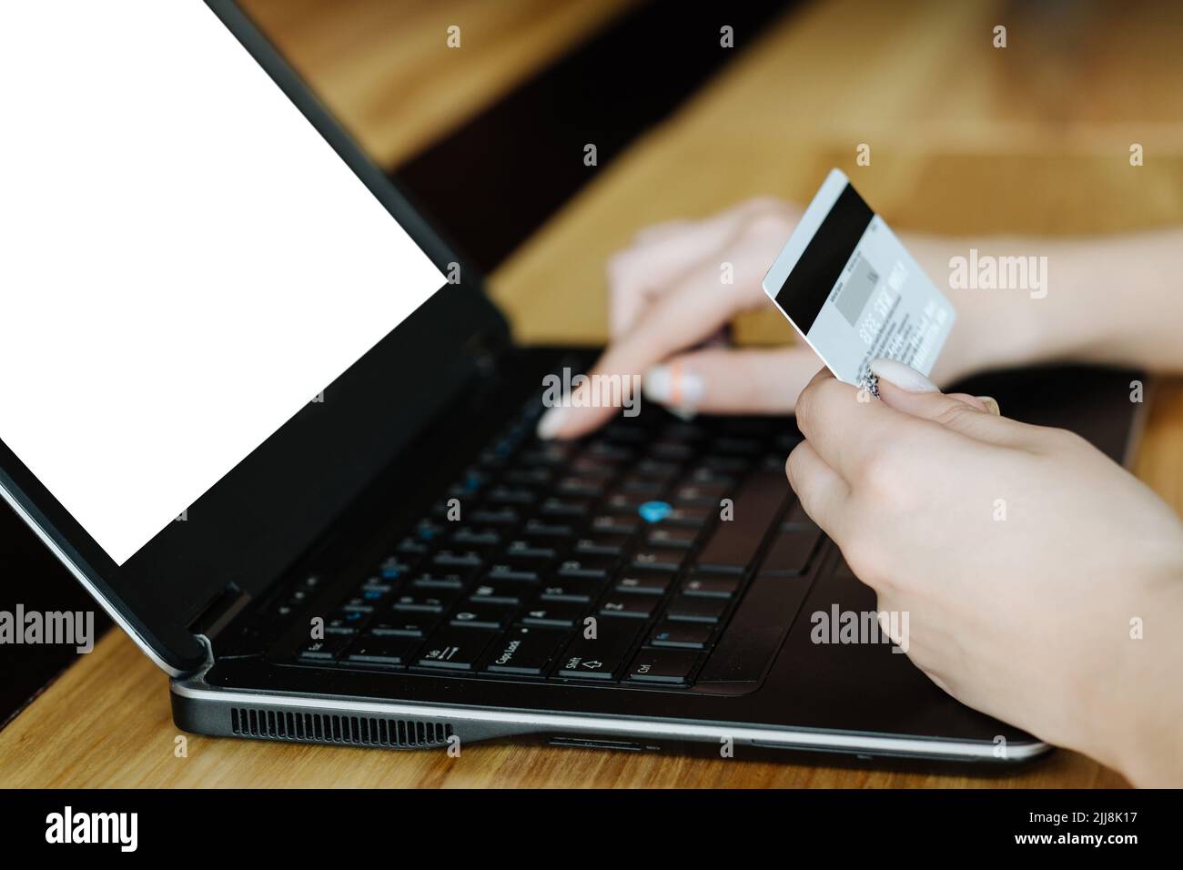online banking login enter credit bank card laptop Stock Photo - Alamy