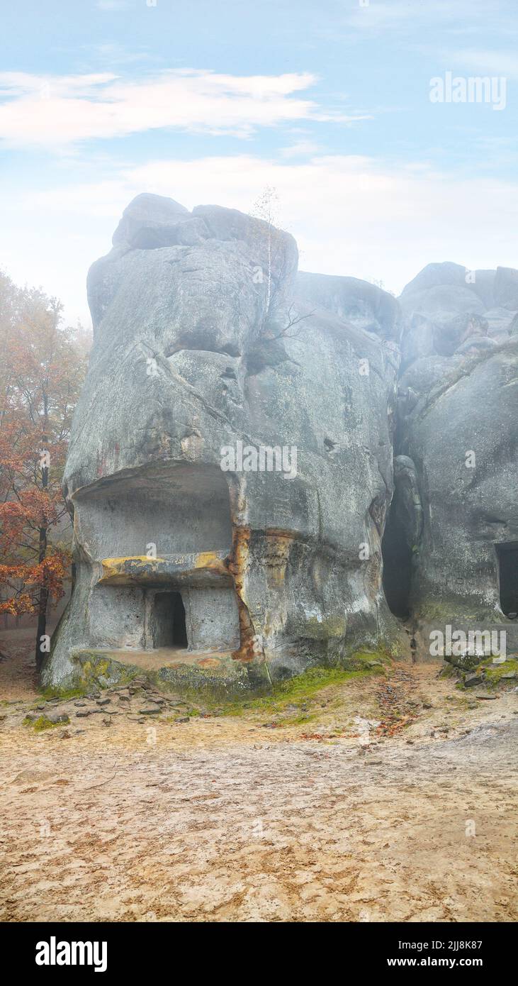 Forest and ancient rocks of Dovbush in Bubnishche in the Carpathian ...