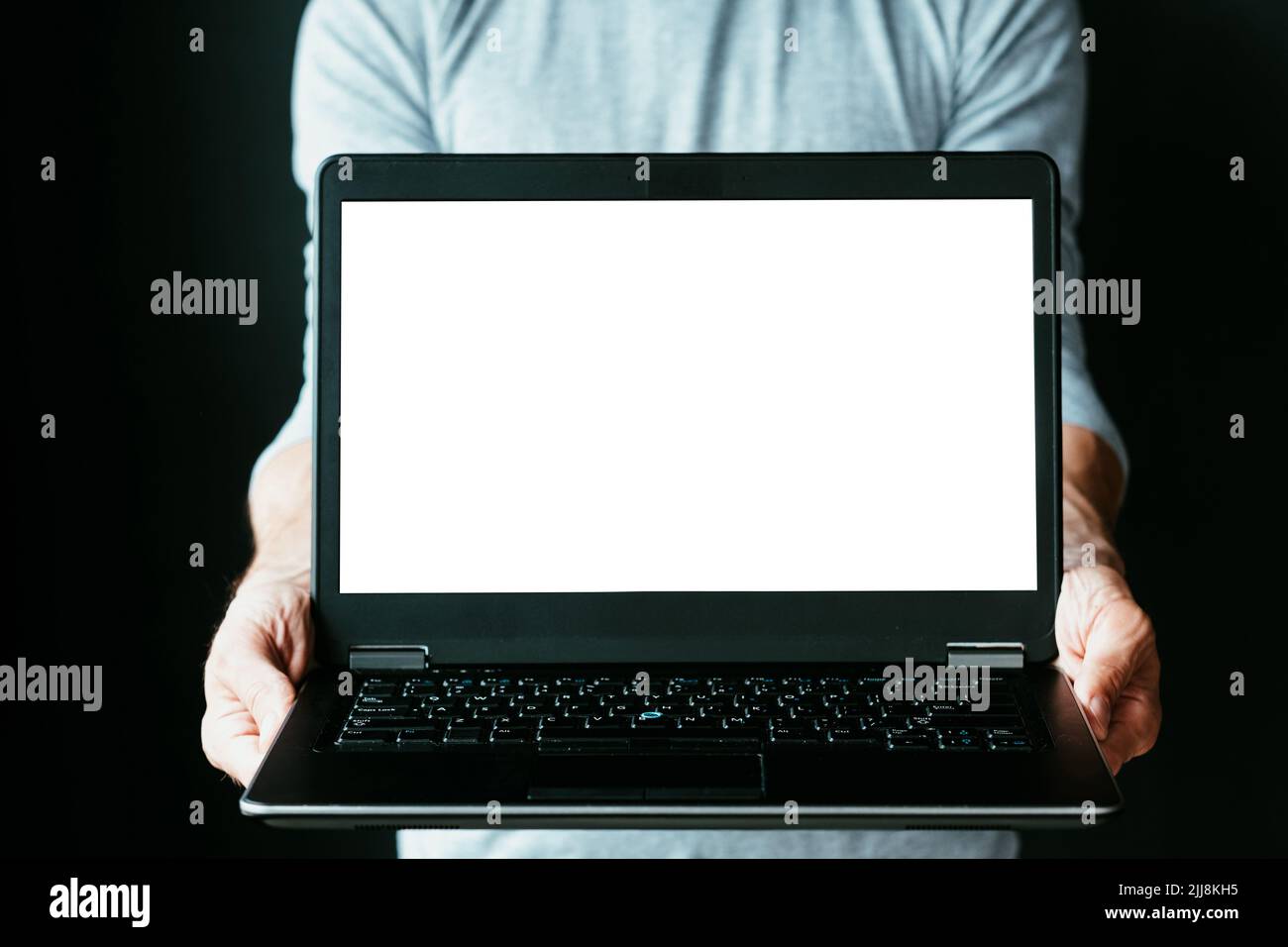 online investment trading laptop white screen Stock Photo - Alamy