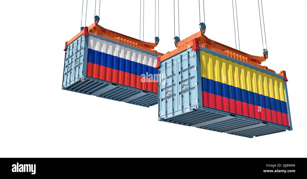 Cargo containers with Colombia and Russia national flags. 3D Rendering Stock Photo - Alamy