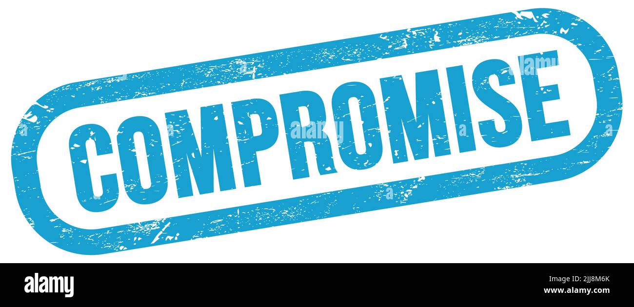 COMPROMISE, text on blue rectangle stamp sign Stock Photo - Alamy