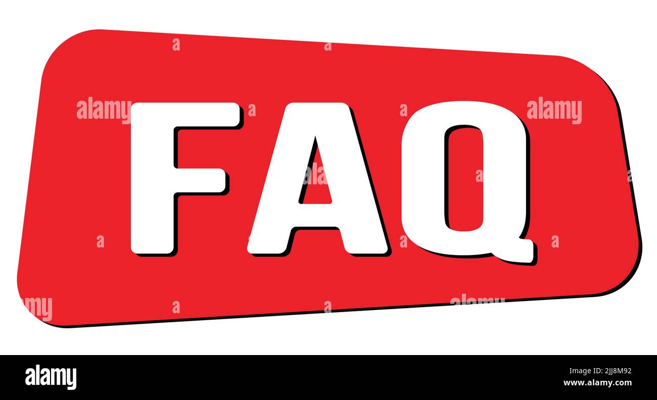 FAQ text written on red trapeze stamp sign Stock Photo - Alamy