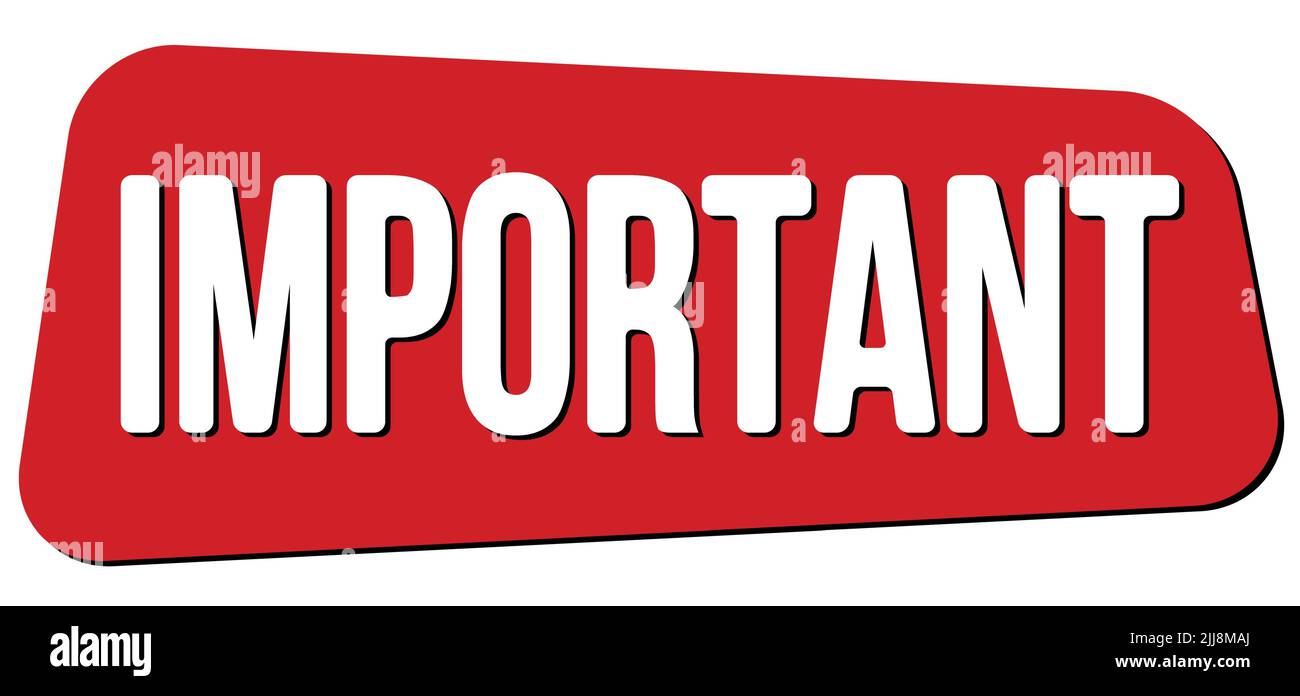 IMPORTANT text written on red trapeze stamp sign Stock Photo - Alamy