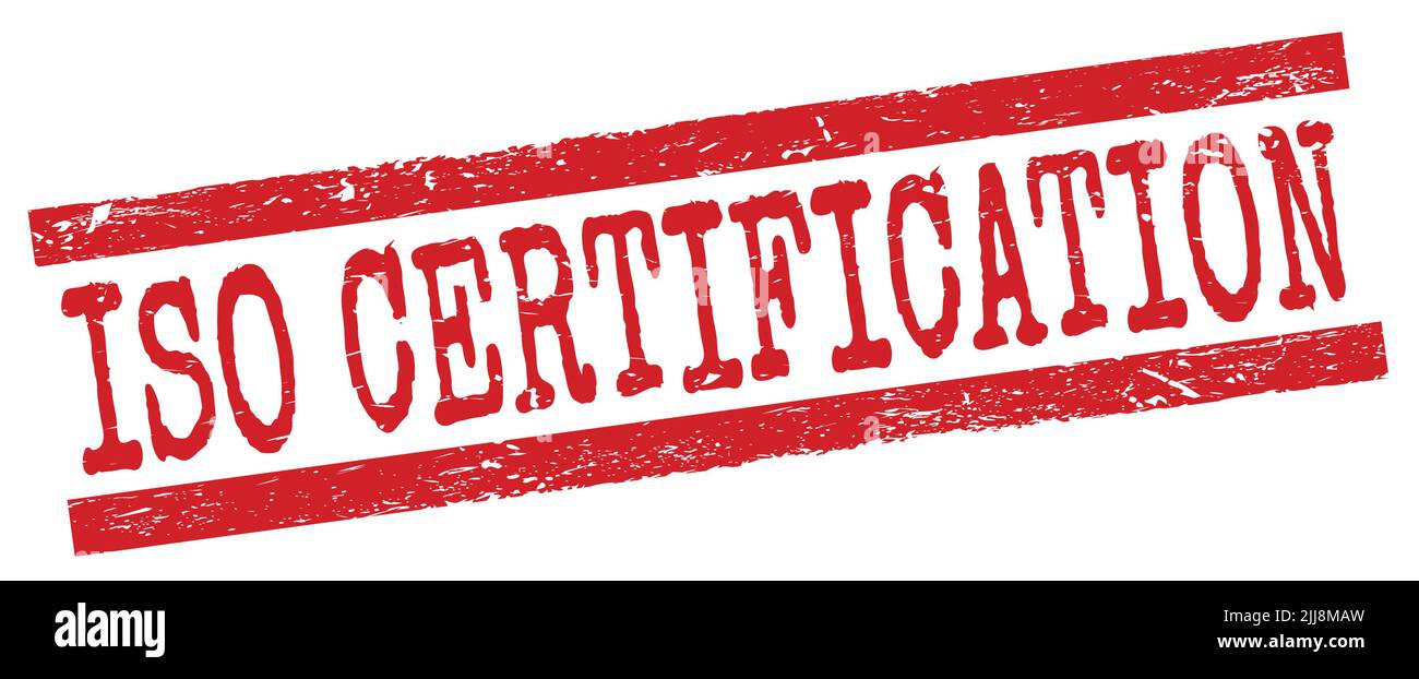 ISO CERTIFICATION text written on red grungy lines stamp sign Stock ...
