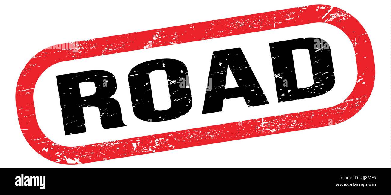 ROAD, text on red-black rectangle stamp sign Stock Photo - Alamy