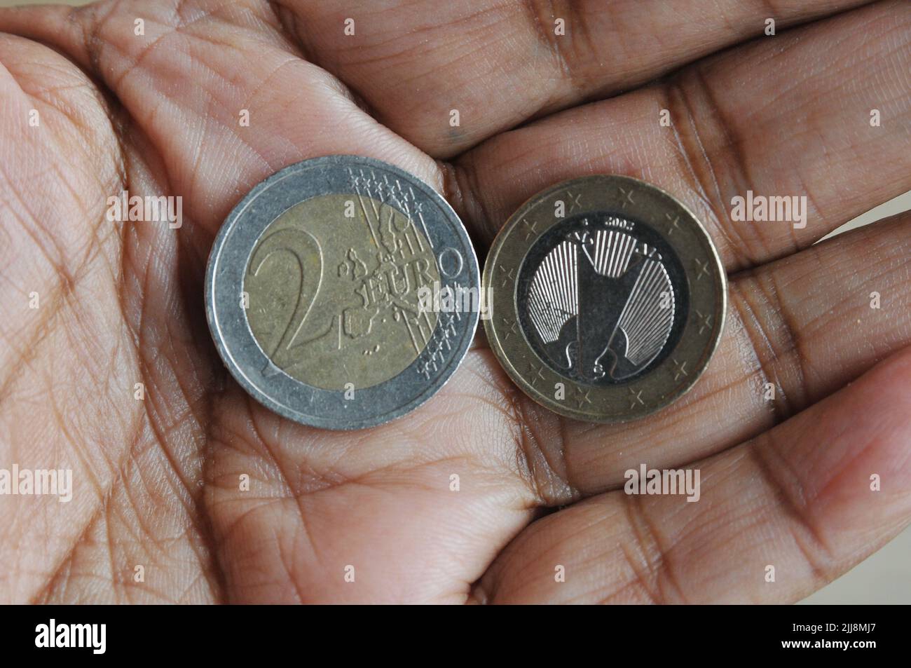 Copenhagen /Denmark/24 July 2022/ European economy euro coins in danish ...