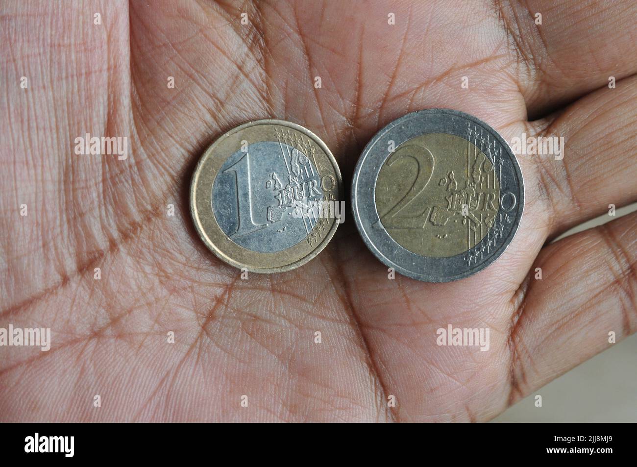 Copenhagen /Denmark/24 July 2022/ European economy euro coins in danish ...