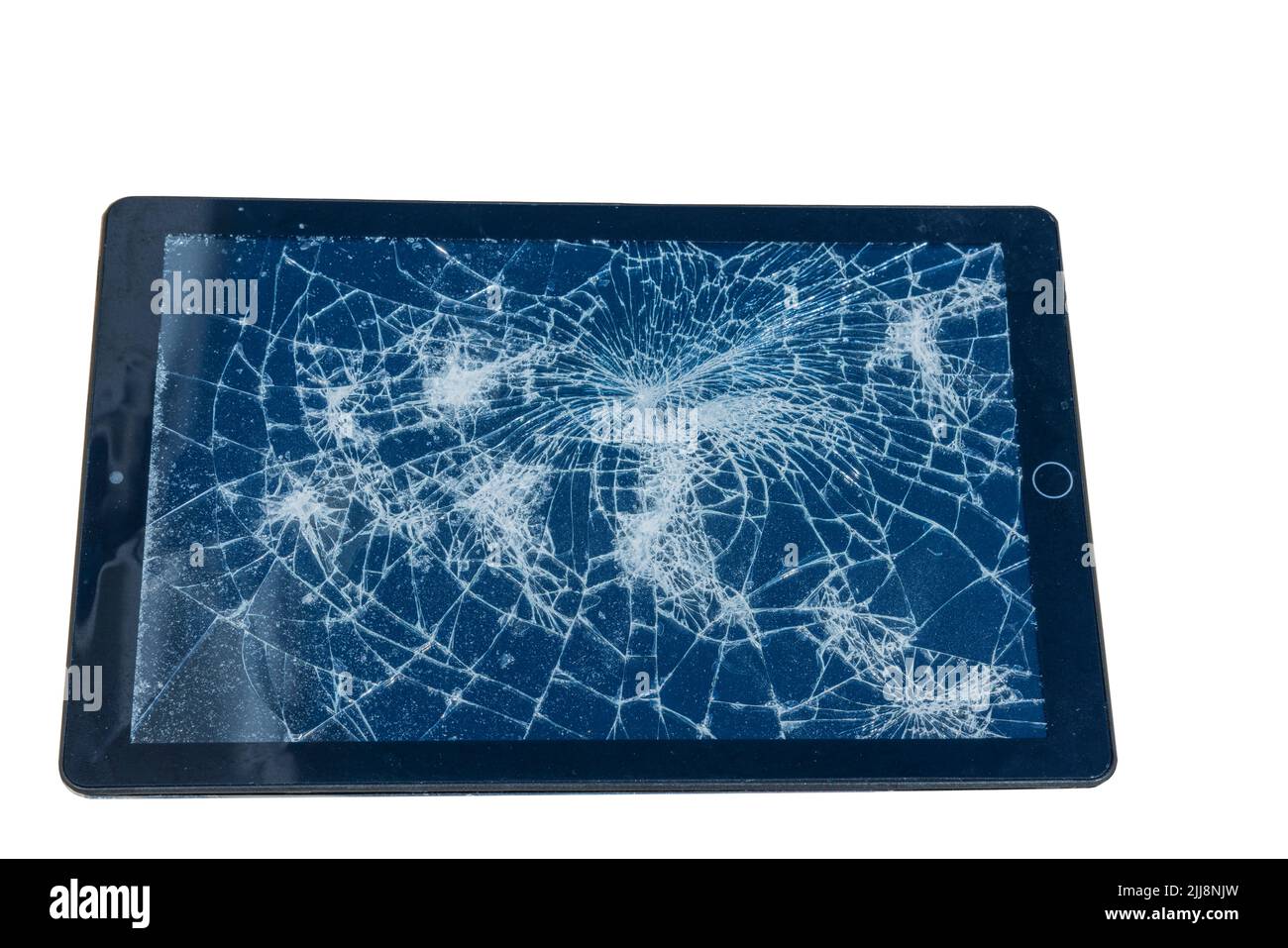 Close up view of electronic tablet with damaged screen isolated on ...