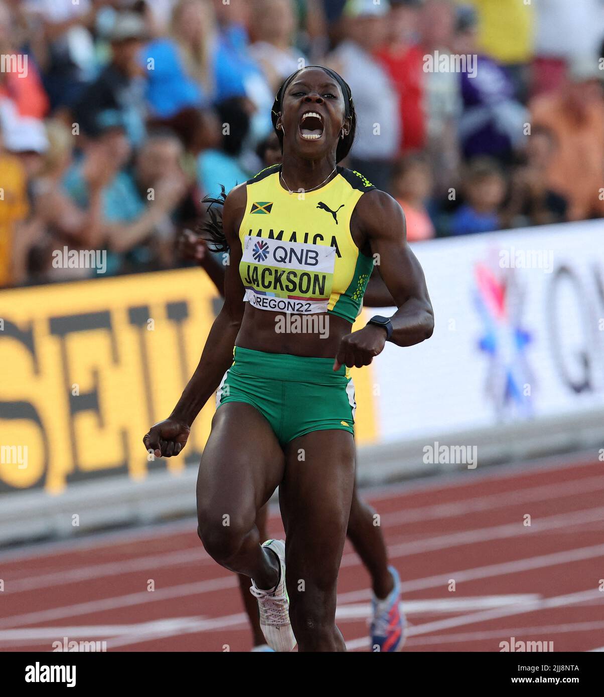 Shericka Jackson of Jamaica wins the women´s 200 during the 18th ...