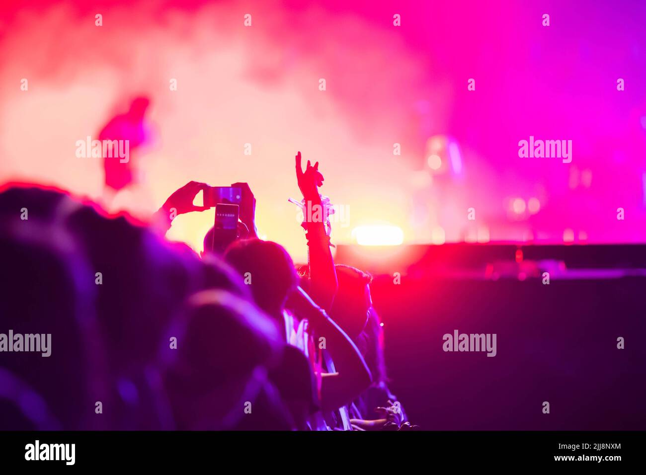 crowd partying stage lights live concert summer music festival Stock ...