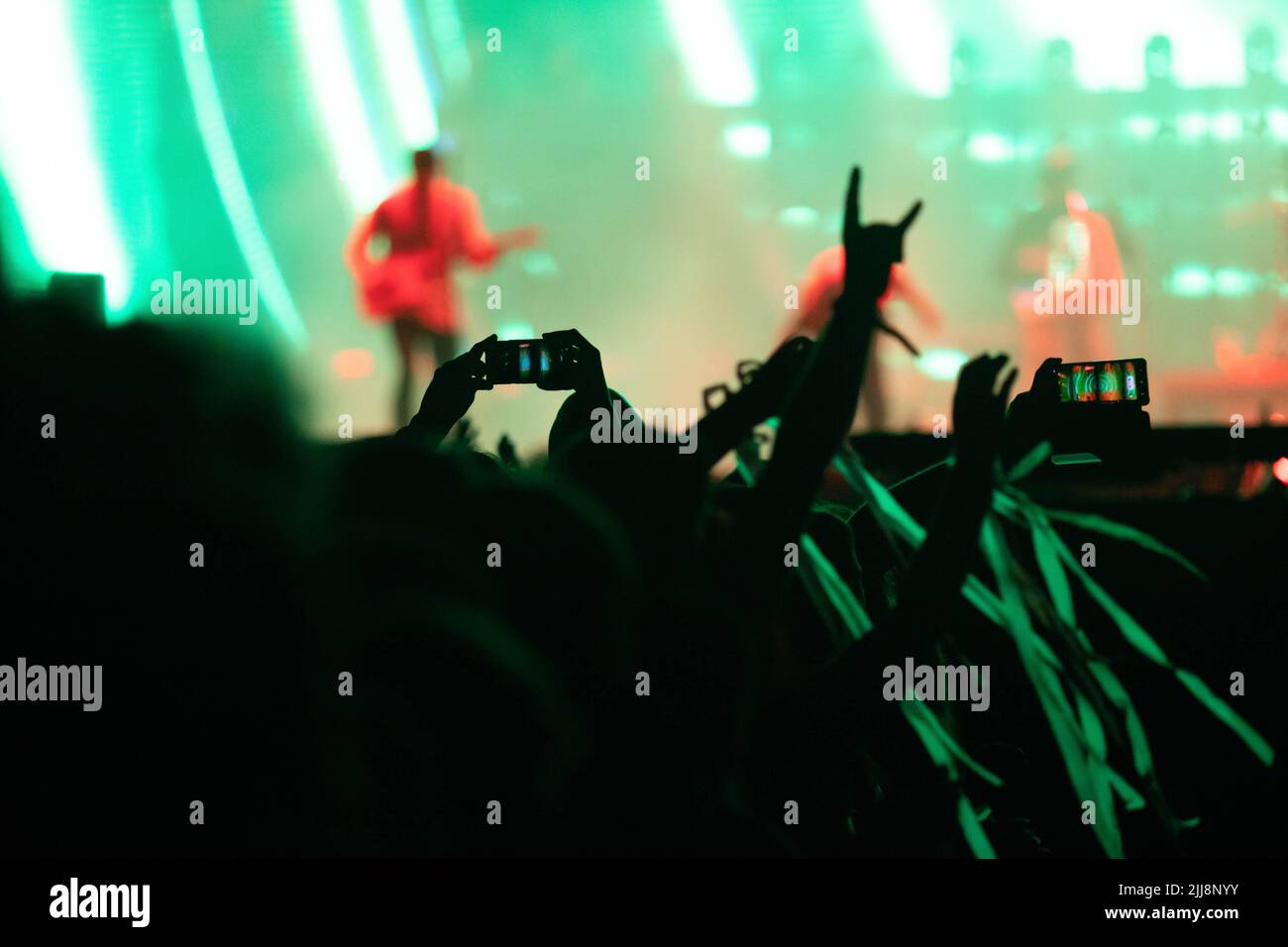crowd partying stage lights live concert summer music festival Stock ...