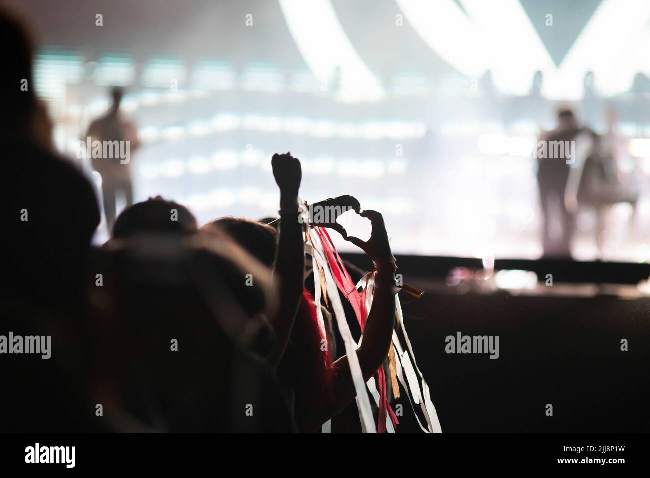 crowd partying stage lights live concert summer music festival Stock ...