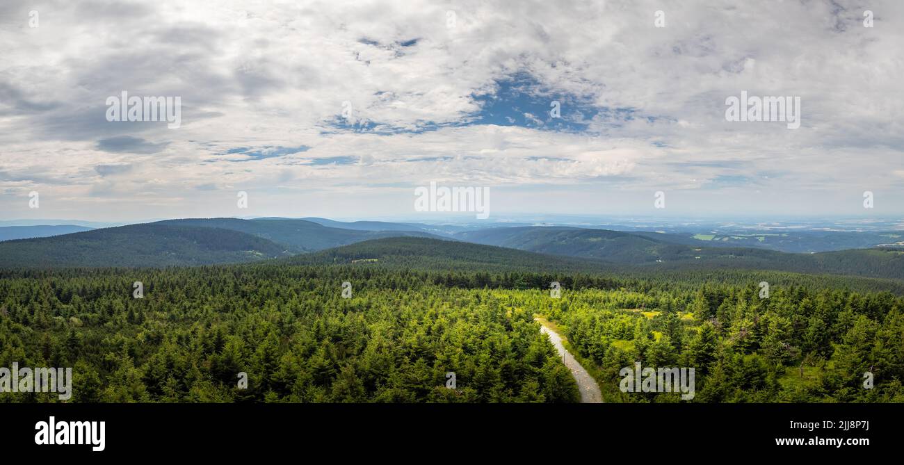 forest on the mountain ridges with a path, view from the Velka Destna ...