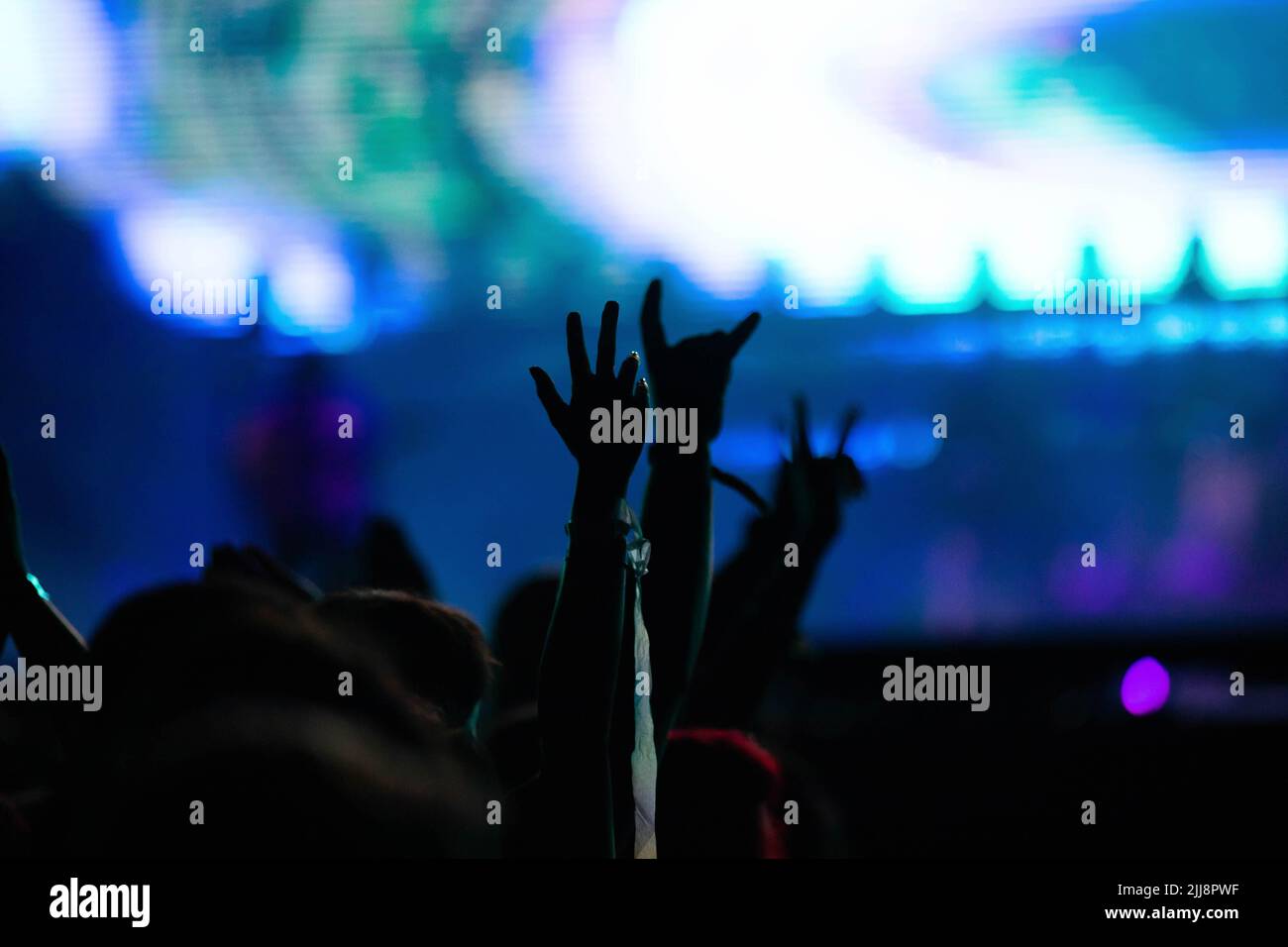 crowd partying stage lights live concert summer music festival Stock ...